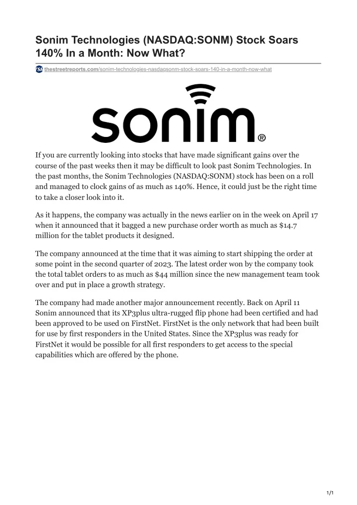 PPT - Sonim Technologies (NASDAQ-SONM) Stock Soars 140% In a Month- Now ...