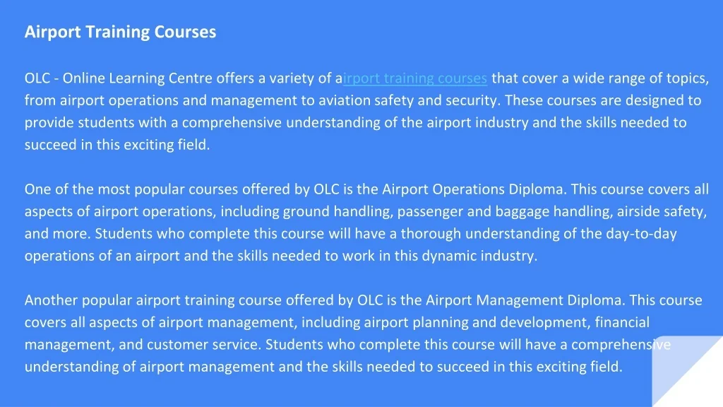 PPT - Take Your Career to New Heights with OLC's Airport Training ...