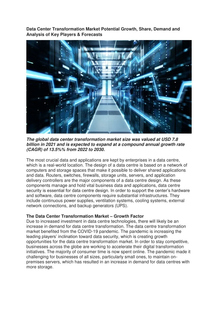PPT - Data Center Transformation Market Potential Growth, Share, Demand and Analysis PowerPoint ...
