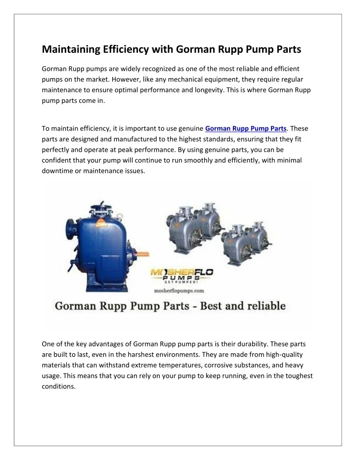 PPT - Maintaining Efficiency with Gorman Rupp Pump Parts PowerPoint ...