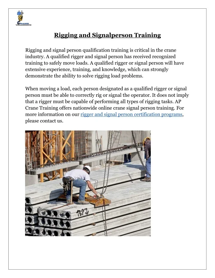 PPT - Get Certified in Rigging & Signalperson Training PowerPoint ...