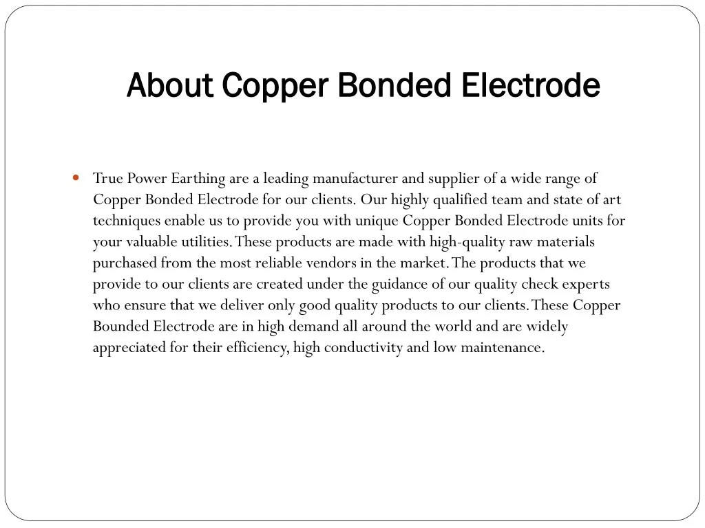 PPT - Copper Earthing Electrode Manufacturer, Supplier, & Exporter in ...