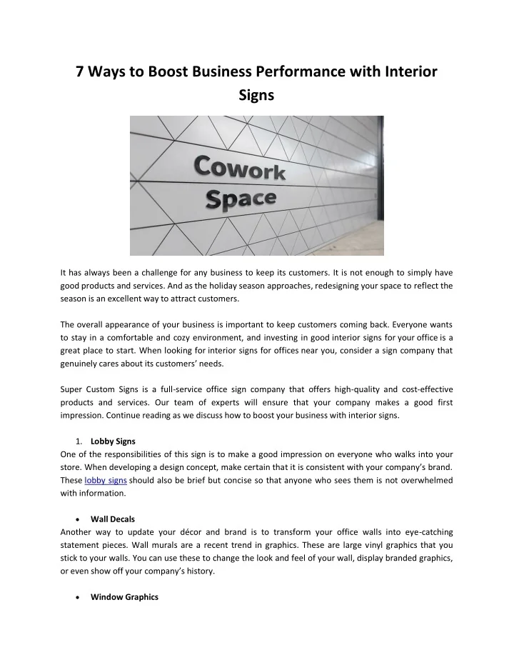 PPT - 7 Ways to Boost Business Performance with Interior Signs ...