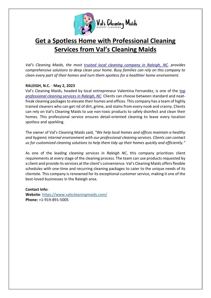 PPT - Get a Spotless Home with Professional Cleaning Services from Vals ...