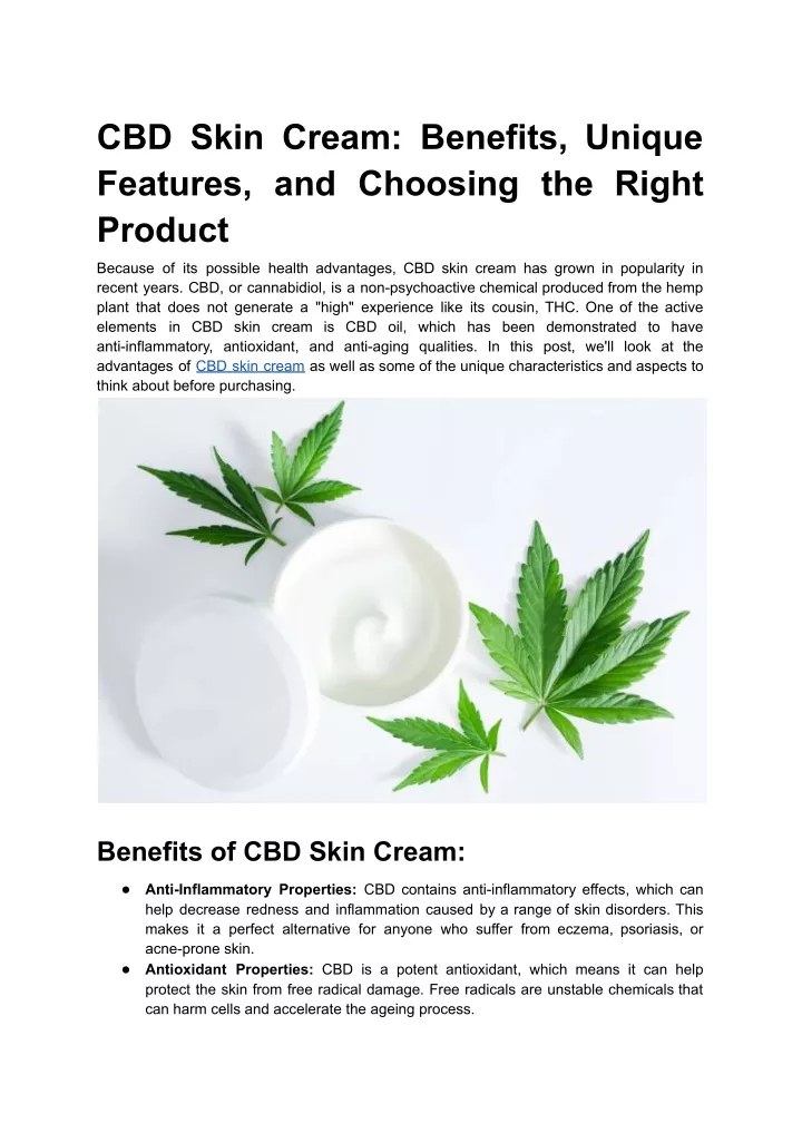 Ppt Cbd Skin Cream Benefits Unique Features And Choosing The Right