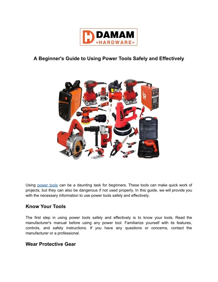 PPT - A Beginner's Guide to Using Power Tools Safely and Effectively ...