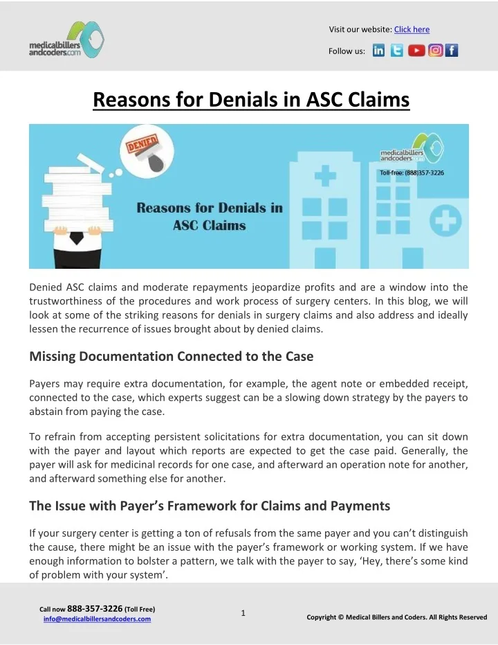 PPT - Reasons for Denials in ASC Claims PowerPoint Presentation, free ...