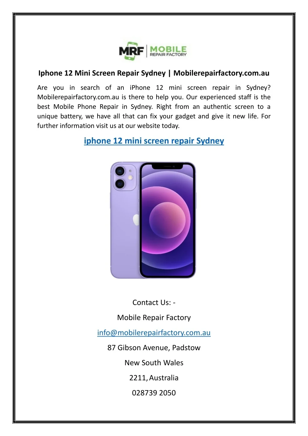 PPT - Iphone 12 Mini Screen Repair Sydney Mobilerepairfactory.com.au ...