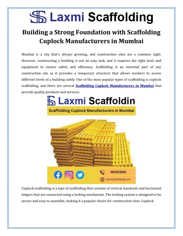 PPT - Building a Strong Foundation with Scaffolding Cuplock ...
