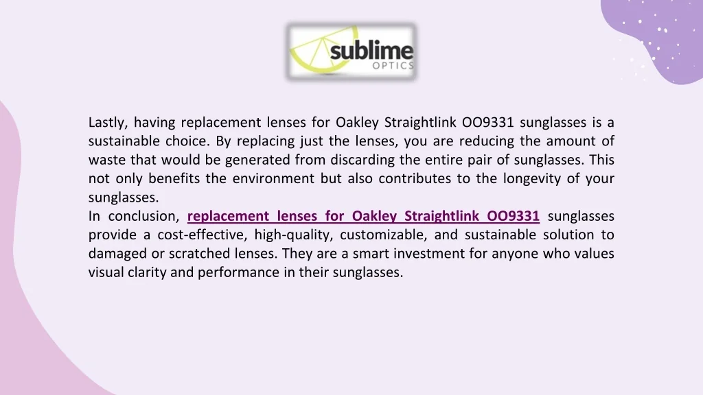 PPT - Benefits of Having Replacement Lenses for Oakley Straightlink ...