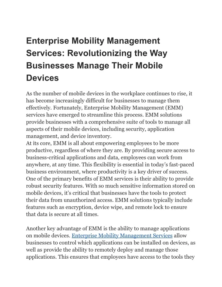 PPT - Enterprise Mobility Management Services Revolutionizing the Way ...