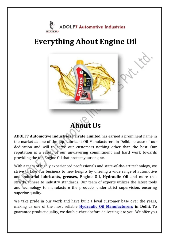 PPT - Everything About Engine Oil PowerPoint Presentation, free download - ID:12152015