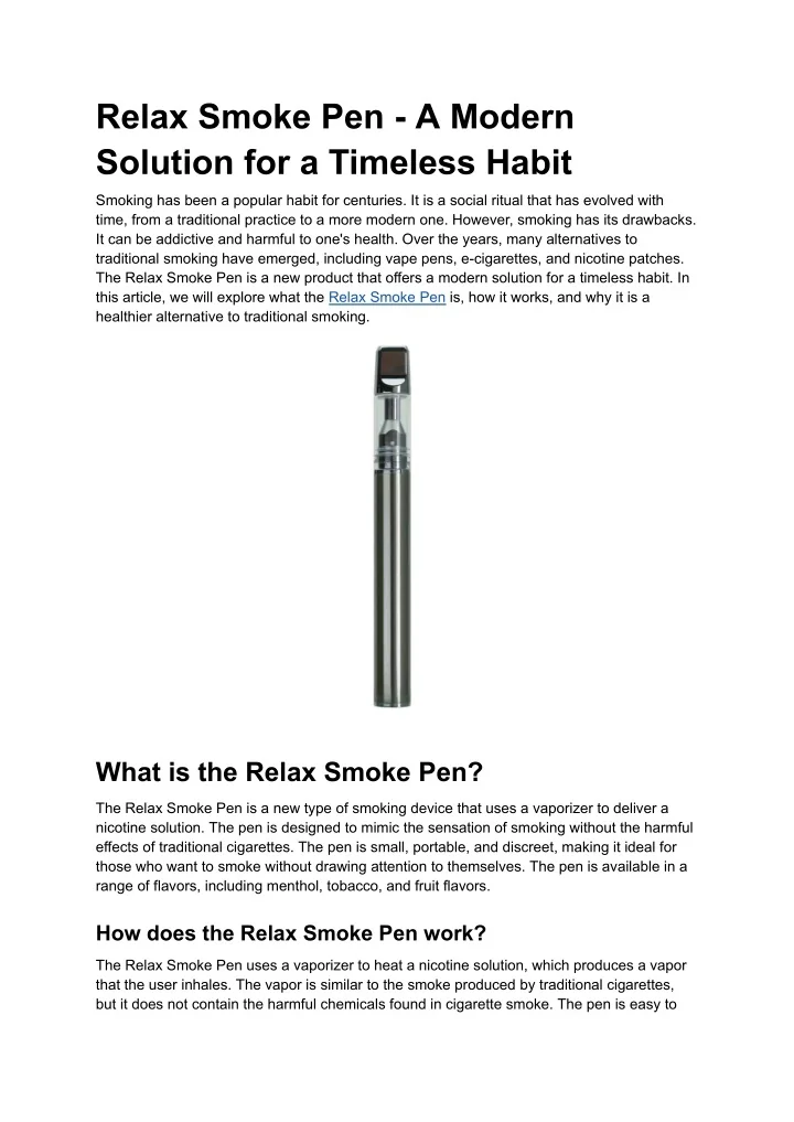 PPT - Relax Smoke Pen - A Modern Solution for a Timeless Habit ...