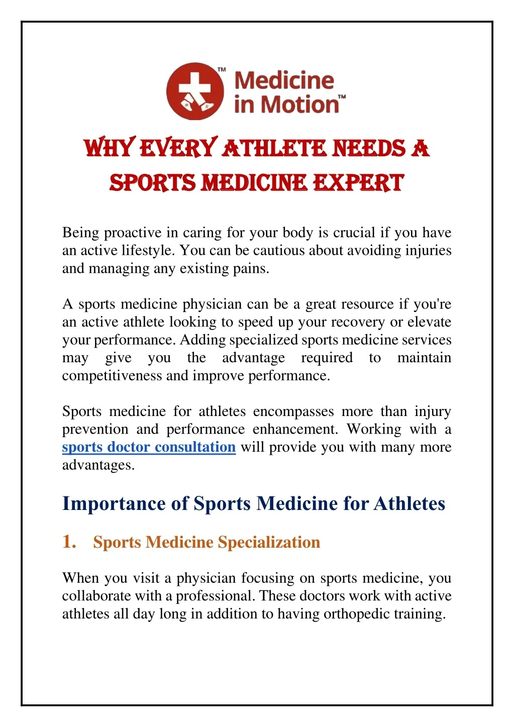 PPT - Why Every Athlete Needs a Sports Medicine Expert PowerPoint ...