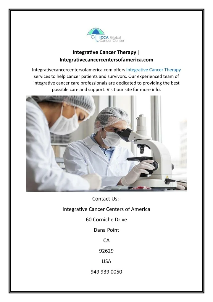 PPT - Integrative Cancer Therapy Integrativecancercentersofamerica.com ...