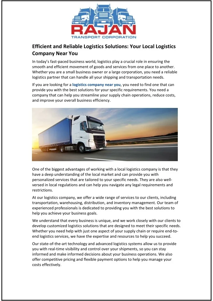 PPT - Efficient and Reliable Logistics Solutions: Your Local Logistics ...