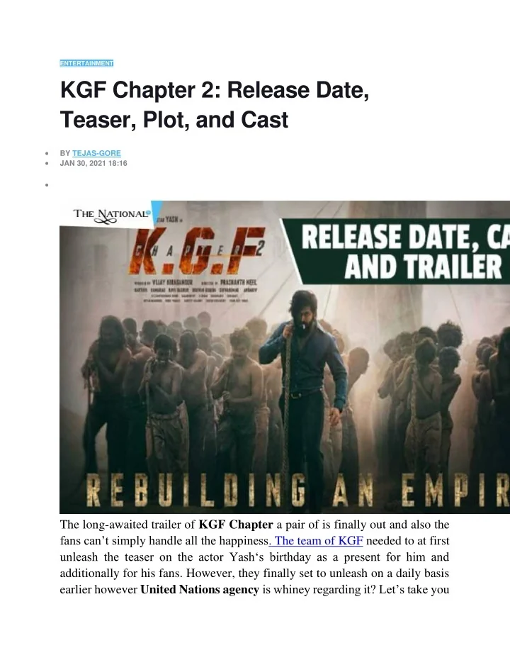 PPT - KGF Chapter 2 Release Date, Teaser, Plot, and Cast PowerPoint ...