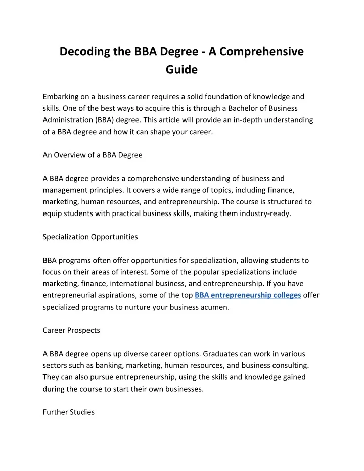 PPT - Decoding the BBA Degree - A Comprehensive Guide PowerPoint ...