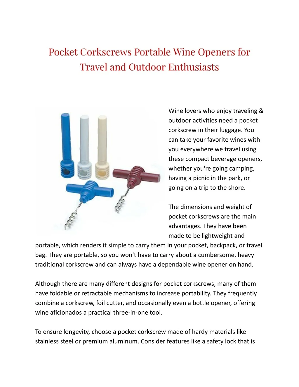 PPT - Pocket Corkscrews Portable Wine Openers for Travel and Outdoor ...