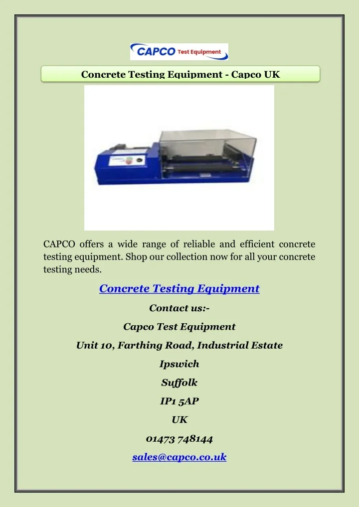 PPT - Concrete Testing Equipment - Capco UK PowerPoint Presentation ...