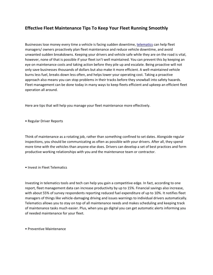 PPT - Effective Fleet Maintenance Tips To Keep Your Fleet Running ...