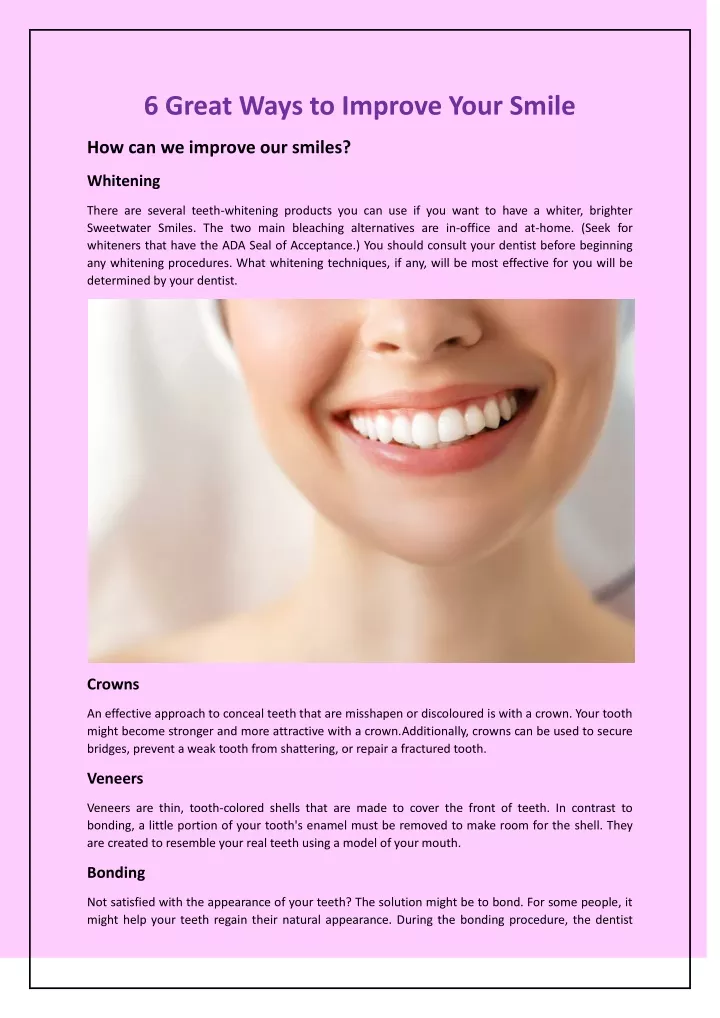 PPT - 6 Great Ways to Improve Your Smile PowerPoint Presentation, free ... PPT - 6 Great Ways to Improve Your Smile PowerPoint Presentation, free ...