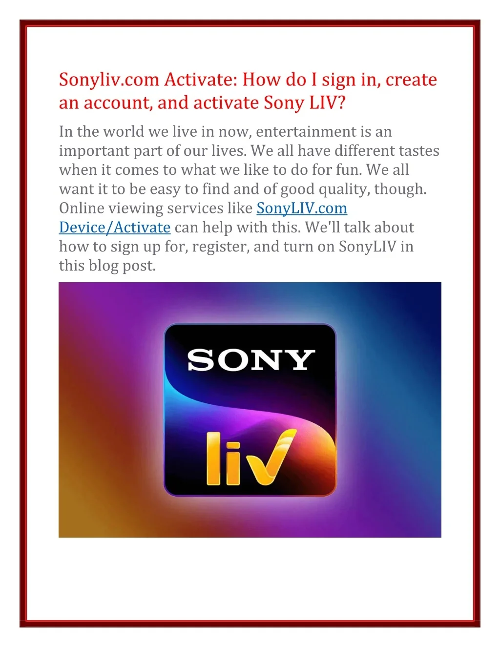 PPT - Sonyliv.com Activate: How do I sign in, create an account, and ...
