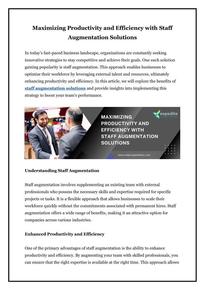 PPT - Maximizing Productivity and Efficiency with Staff Augmentation ... PPT - Maximizing Productivity and Efficiency with Staff Augmentation ...