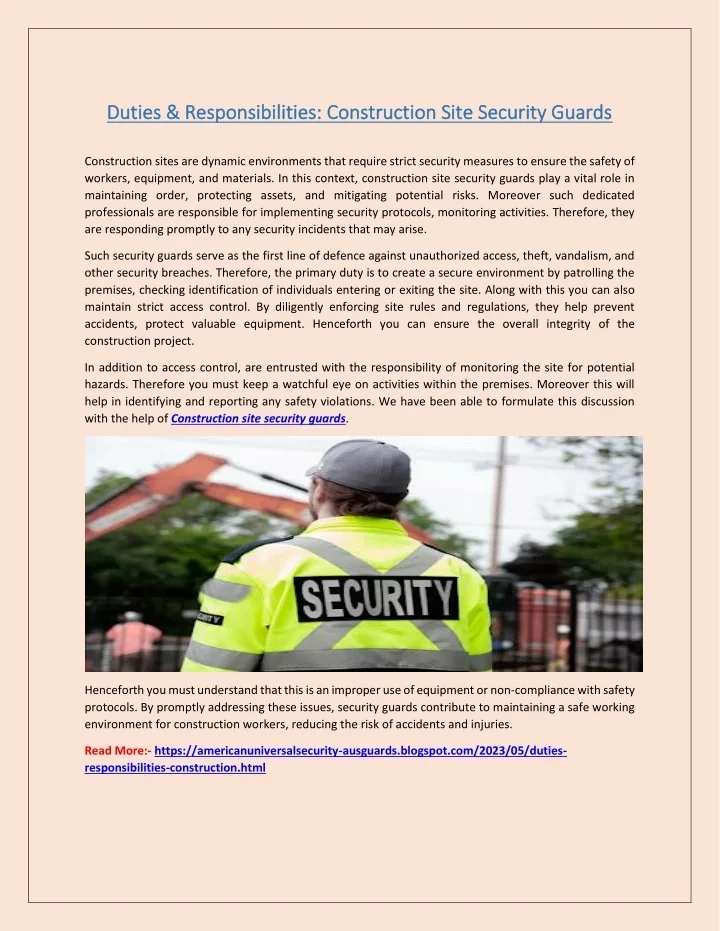 PPT - Duties & Responsibilities: Construction Site Security Guards ...