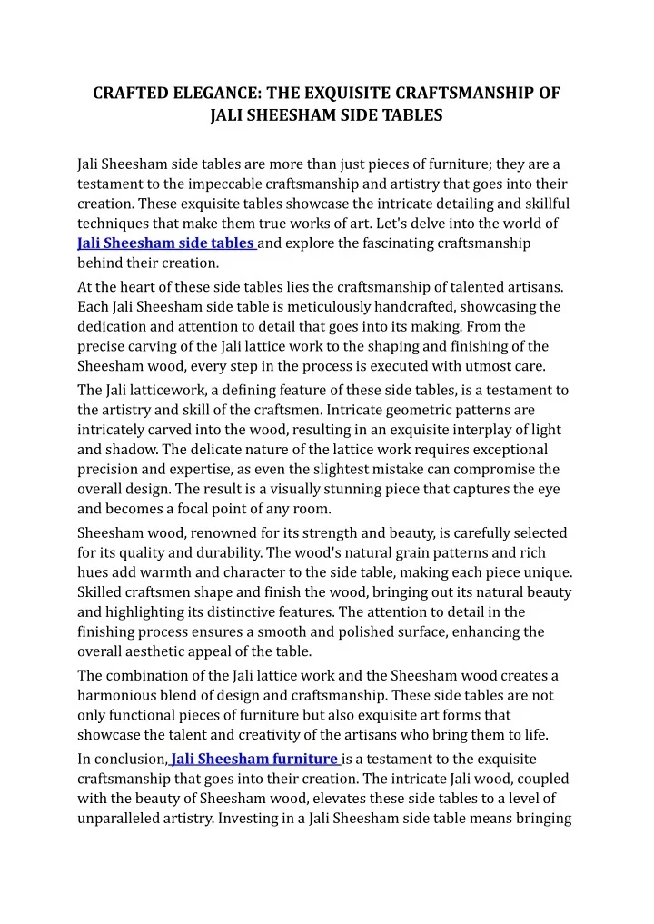 PPT - CRAFTED ELEGANCE: THE EXQUISITE CRAFTSMANSHIP OF JALI SHEESHAM ...