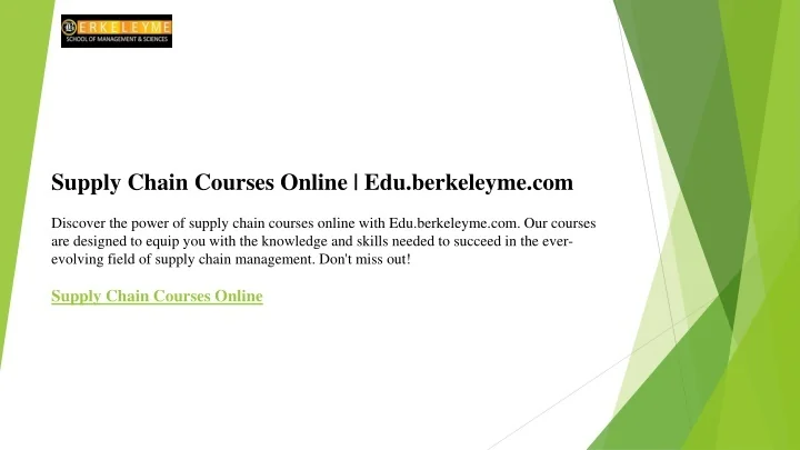 PPT - Supply Chain Courses Online Edu.berkeleyme.com PowerPoint ...