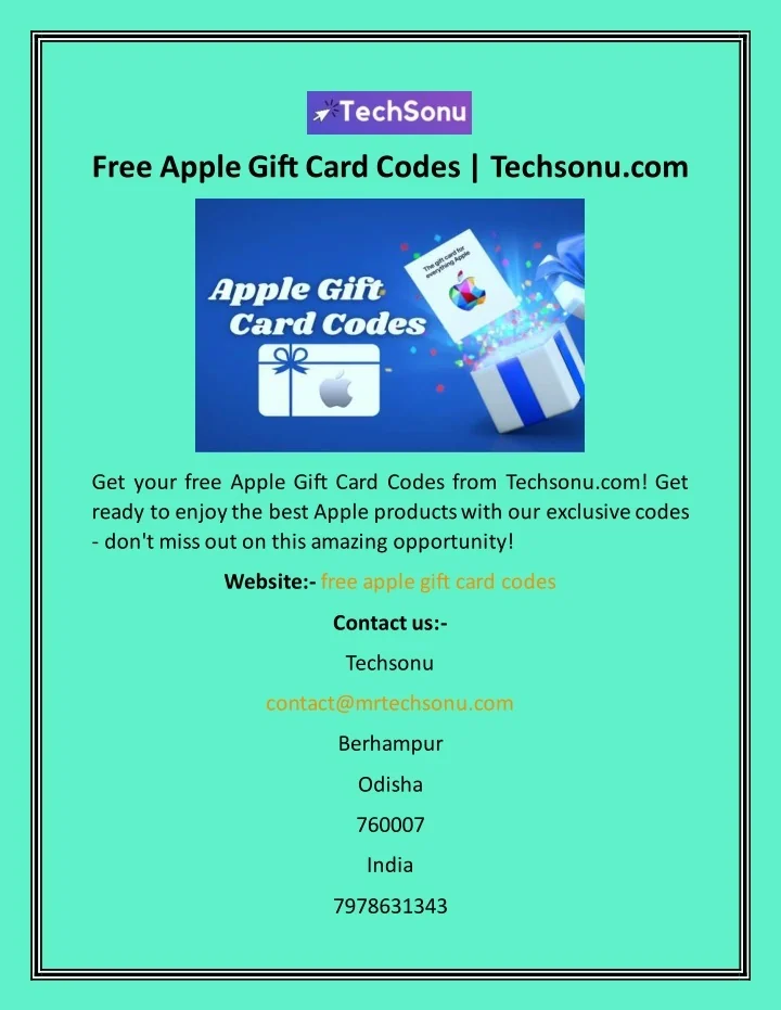 PPT - Free Apple Gift Card Codes Techsonu PowerPoint Presentation, free ...