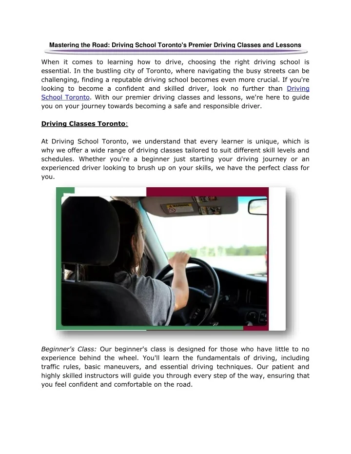 PPT - Mastering the Road: Driving School Toronto's Premier Driving ...