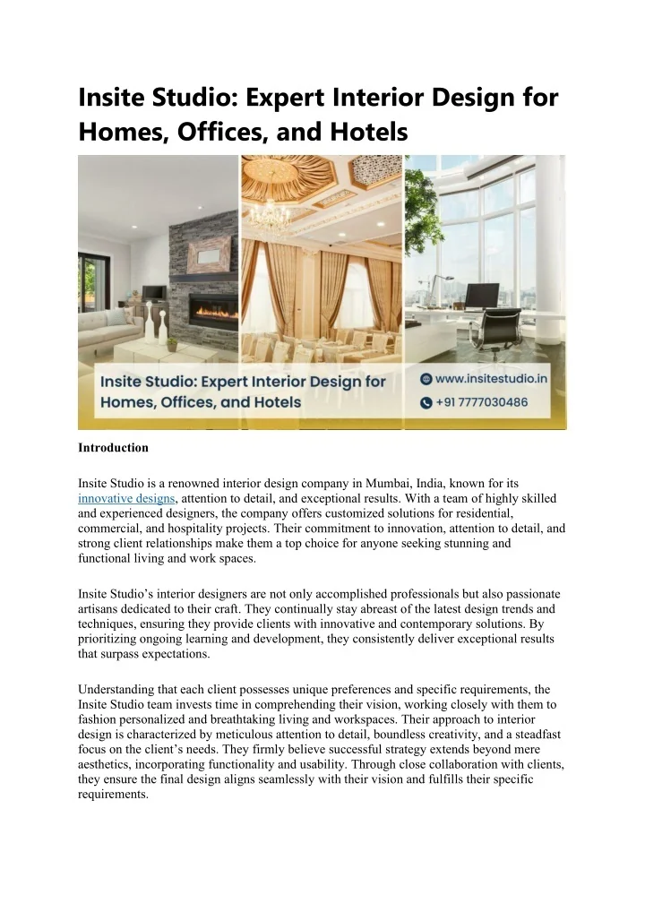 PPT - Insite Studio Expert Interior Design for Homes Offices and Hot PowerPoint Presentation ...