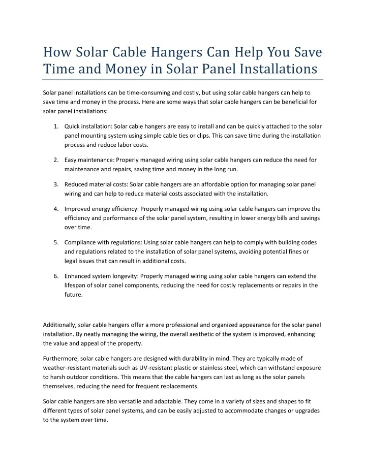 PPT - How Solar Cable Hangers Can Help You Save Time and Money in Solar ...
