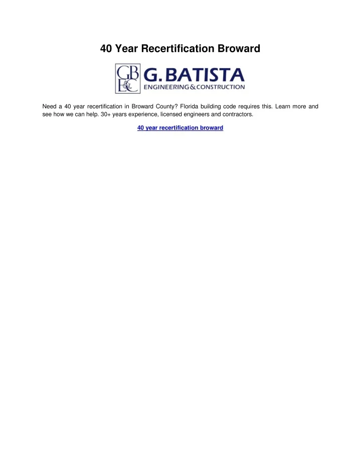 PPT - 40 Year Recertification Broward PowerPoint Presentation, free ...