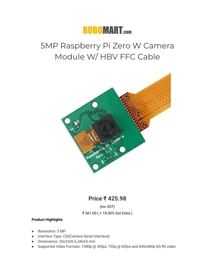 PPT - 5MP Raspberry Pi Zero W Camera Module W_ HBV FFC Cable PowerPoint ...