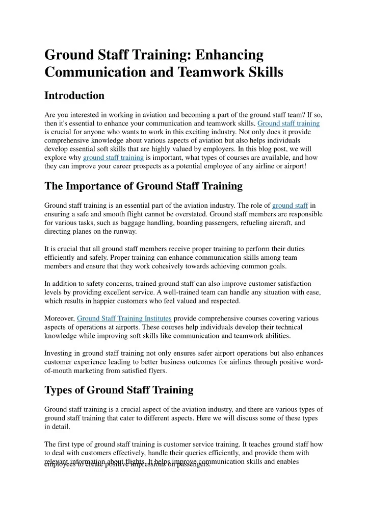 PPT - Ground Staff Training Enhancing Communication and Teamwork Skills ...