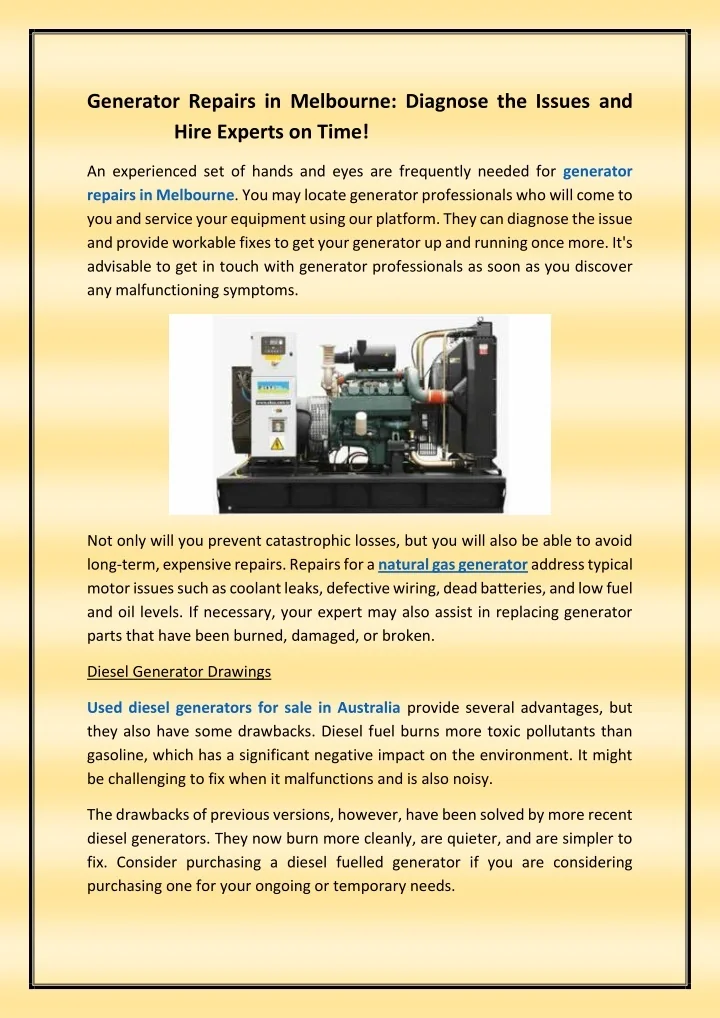 PPT - Generator Repairs in Melbourne Diagnose the Issues and Hire ...