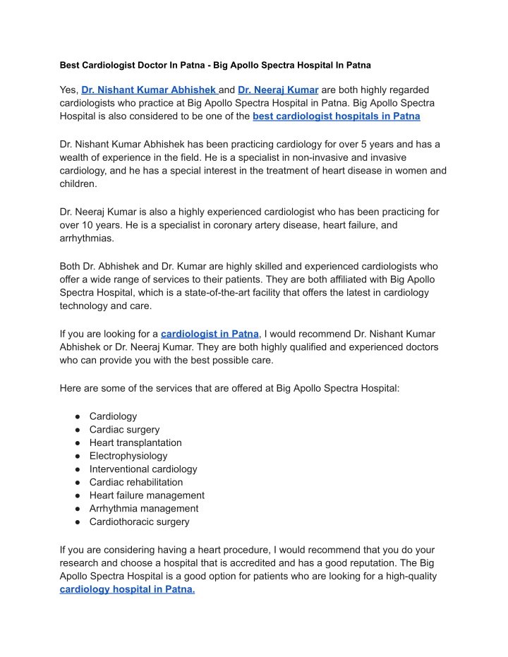 Ppt Best Cardiologist Doctor In Patna Big Apollo Spectra Hospital
