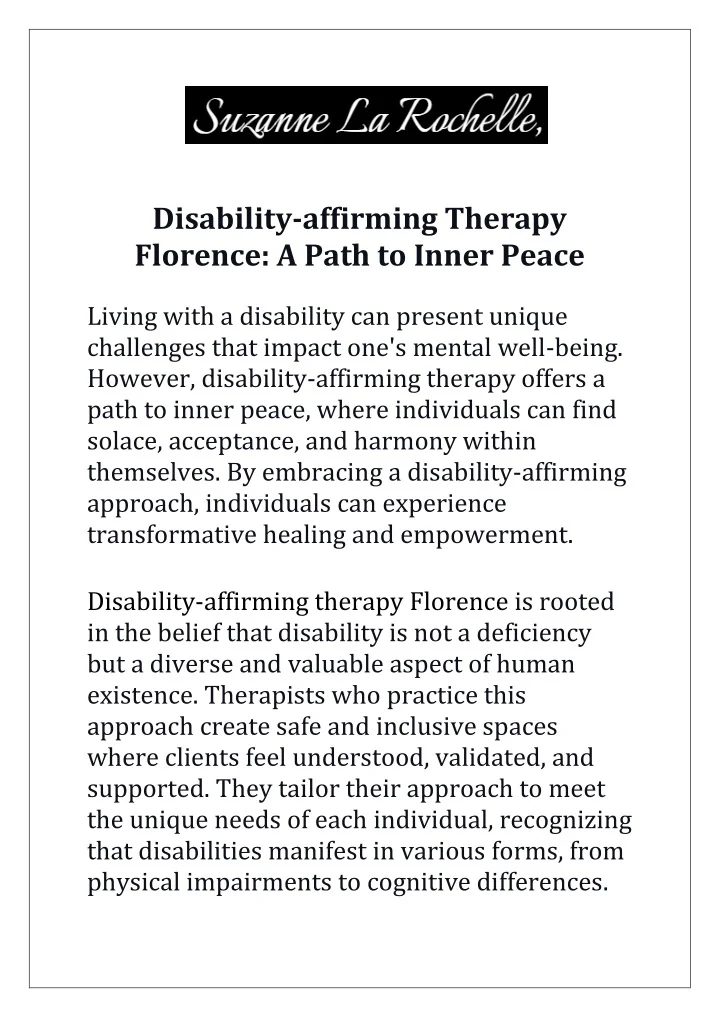 PPT - Disability-affirming Therapy Florence A Path to Inner Peace ...