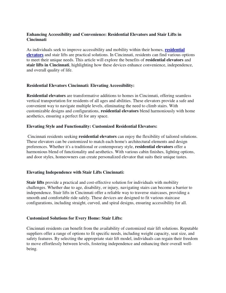 PPT - Enhancing Accessibility and Convenience: Residential Elevators ...