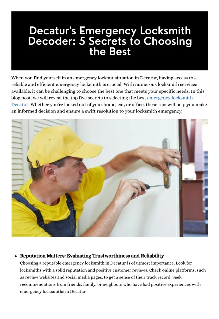 PPT - Decatur's Emergency Locksmith Decoder: 5 Secrets to Choosing the ...
