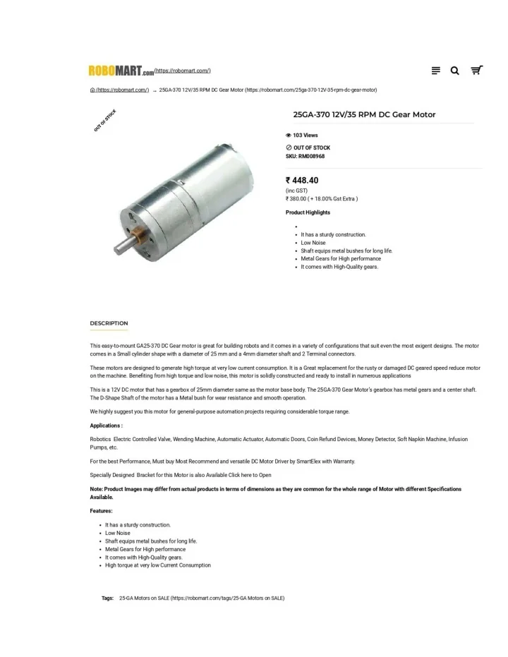 PPT - 25GA-370 12V_35 RPM DC Gear Motor PowerPoint Presentation, free ...