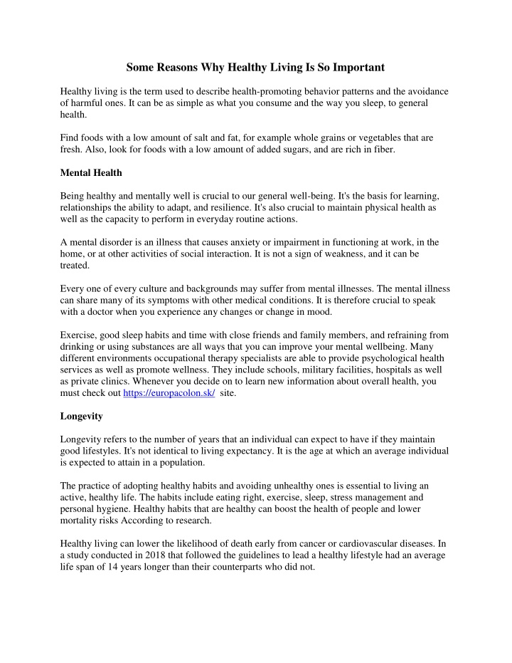PPT - Some Reasons Why Healthy Living Is So Important PowerPoint ... PPT - Some Reasons Why Healthy Living Is So Important PowerPoint ...
