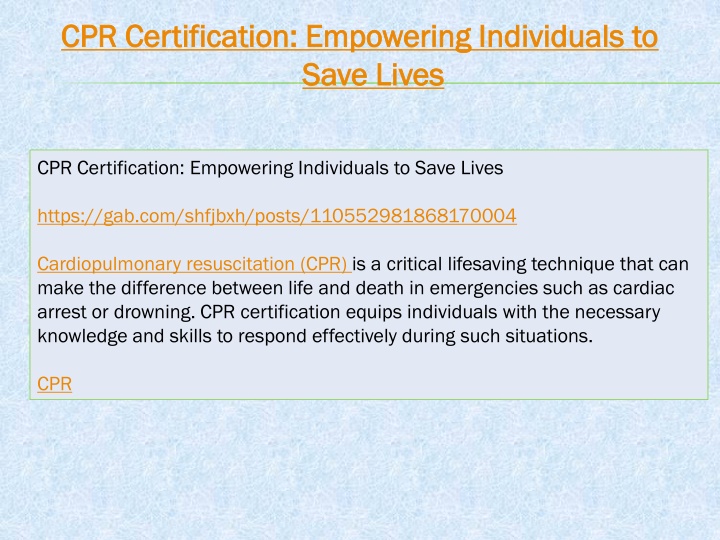 Ppt Cpr Certification Empowering Individuals Powerpoint Presentation