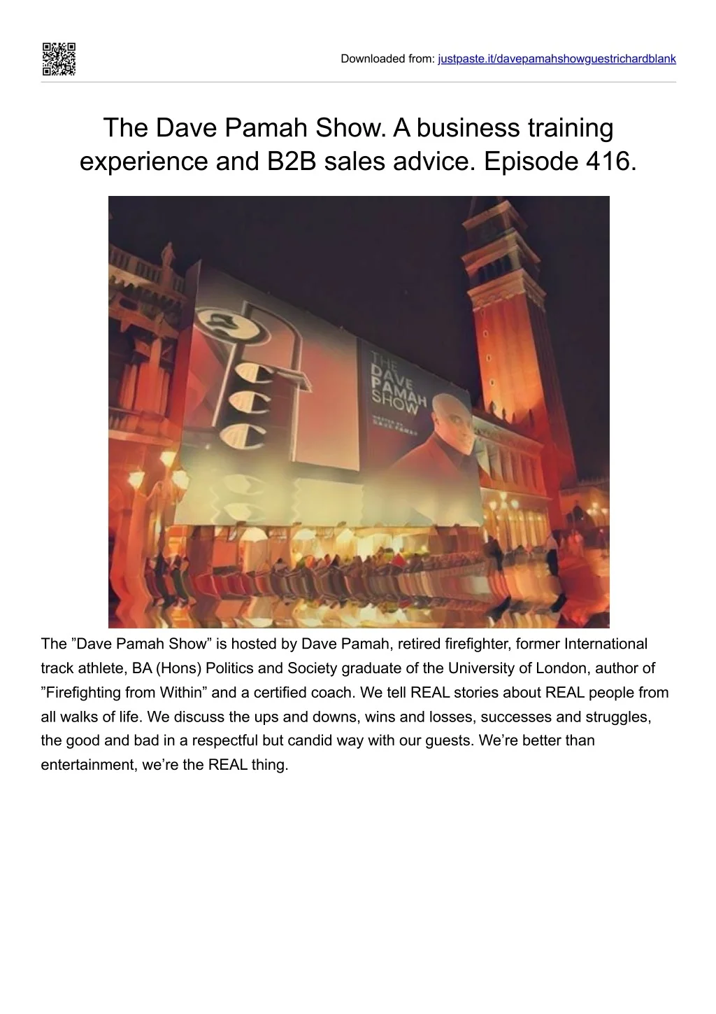 PPT - The Dave Pamah Show. A business training experience and B2B sales ...