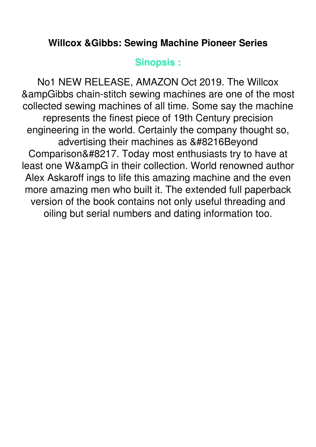 PPT - [PDF READ ONLINE] Willcox & Gibbs: Sewing Machine Pioneer Series ...