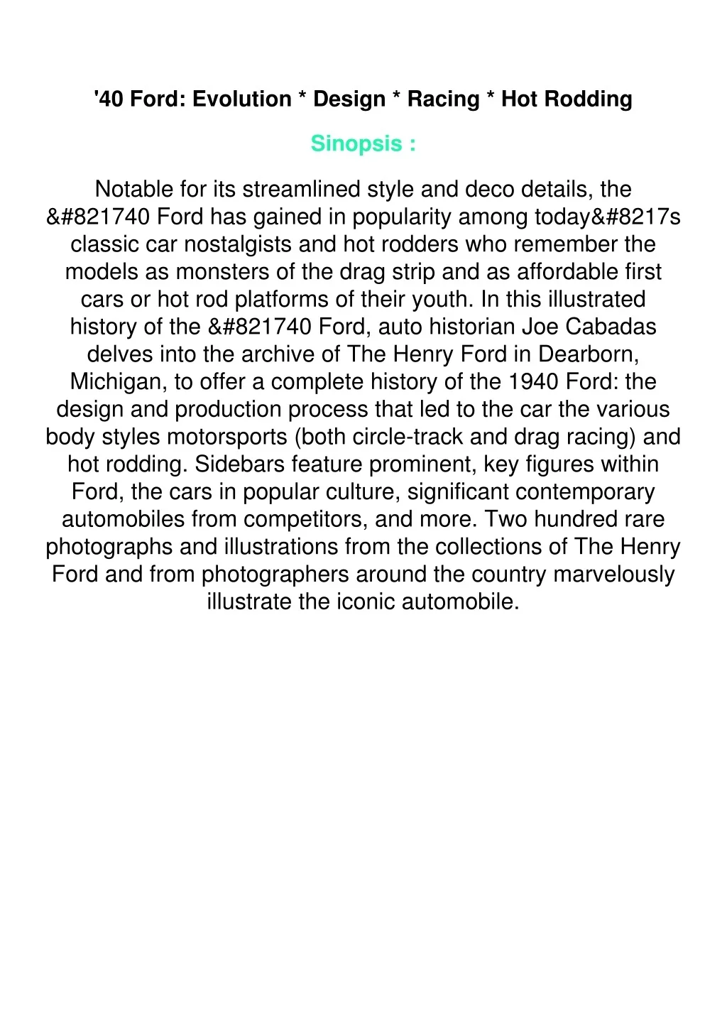 PPT - [PDF READ ONLINE] '40 Ford: Evolution * Design * Racing * Hot ...