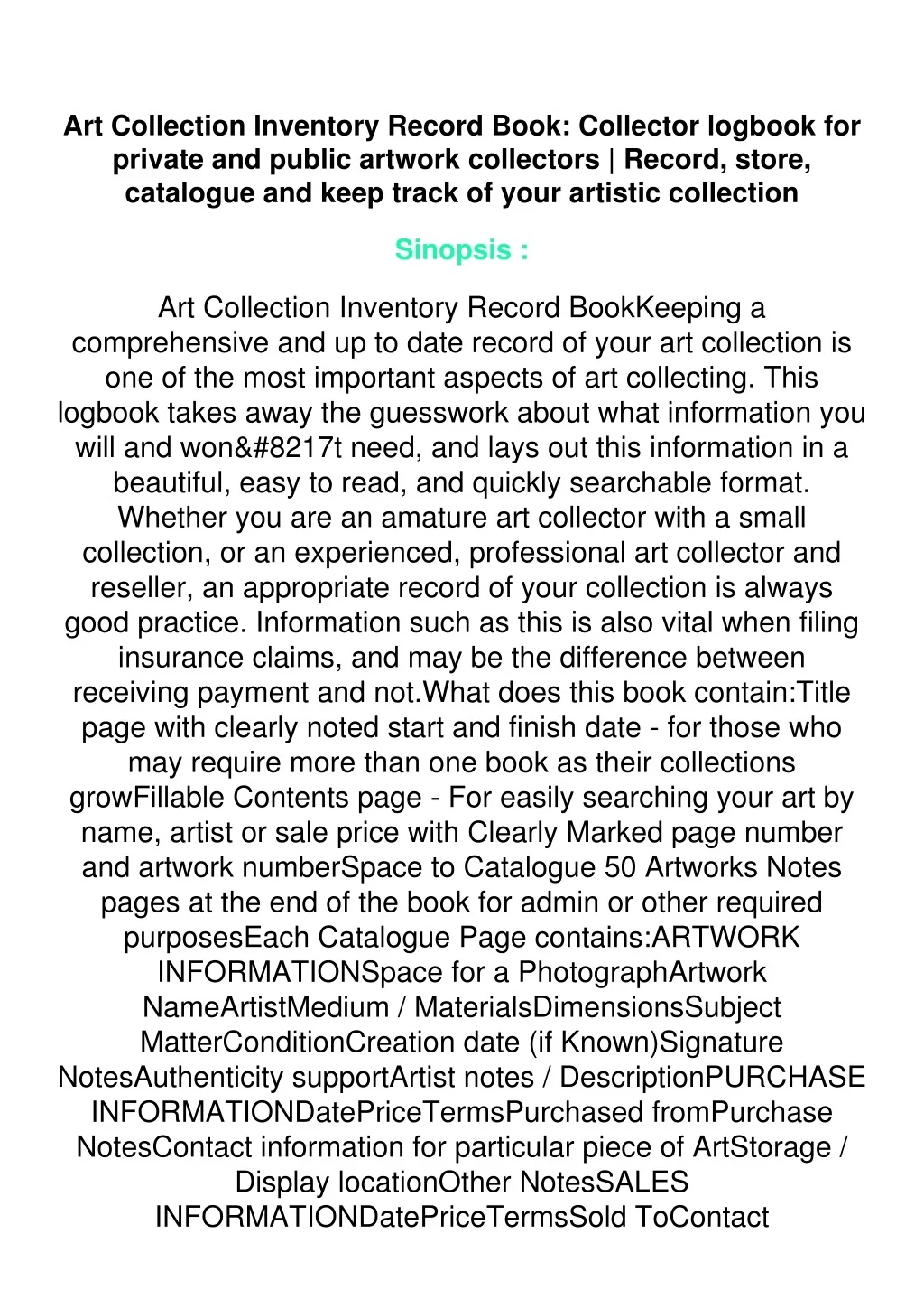 PPT - $PDF$/READ/DOWNLOAD Art Collection Inventory Record Book ...